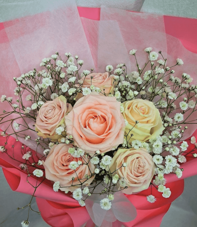 핑크장미 안개 꽃다발 배민 장보기∙쇼핑