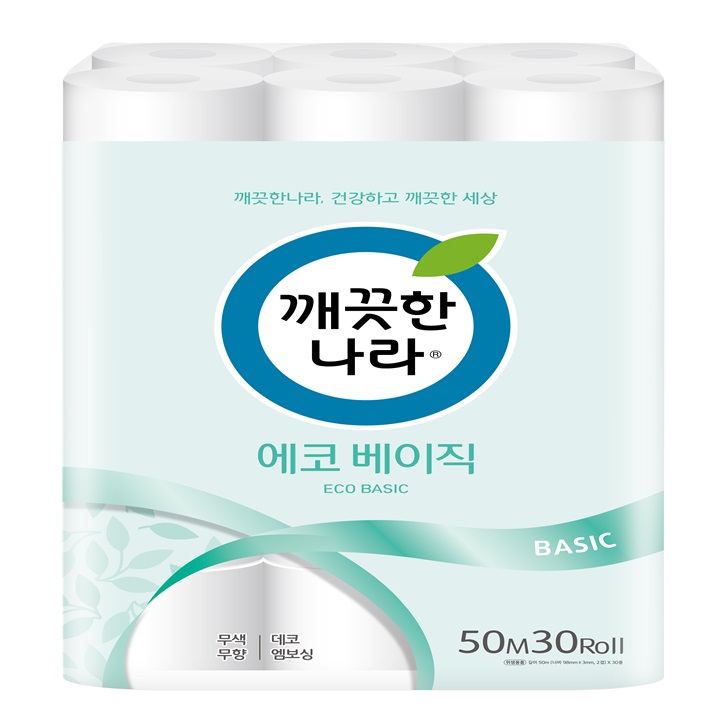 B2깨끗한나라 2겹 에코베이직 50m 30롤 배민 장보기∙쇼핑