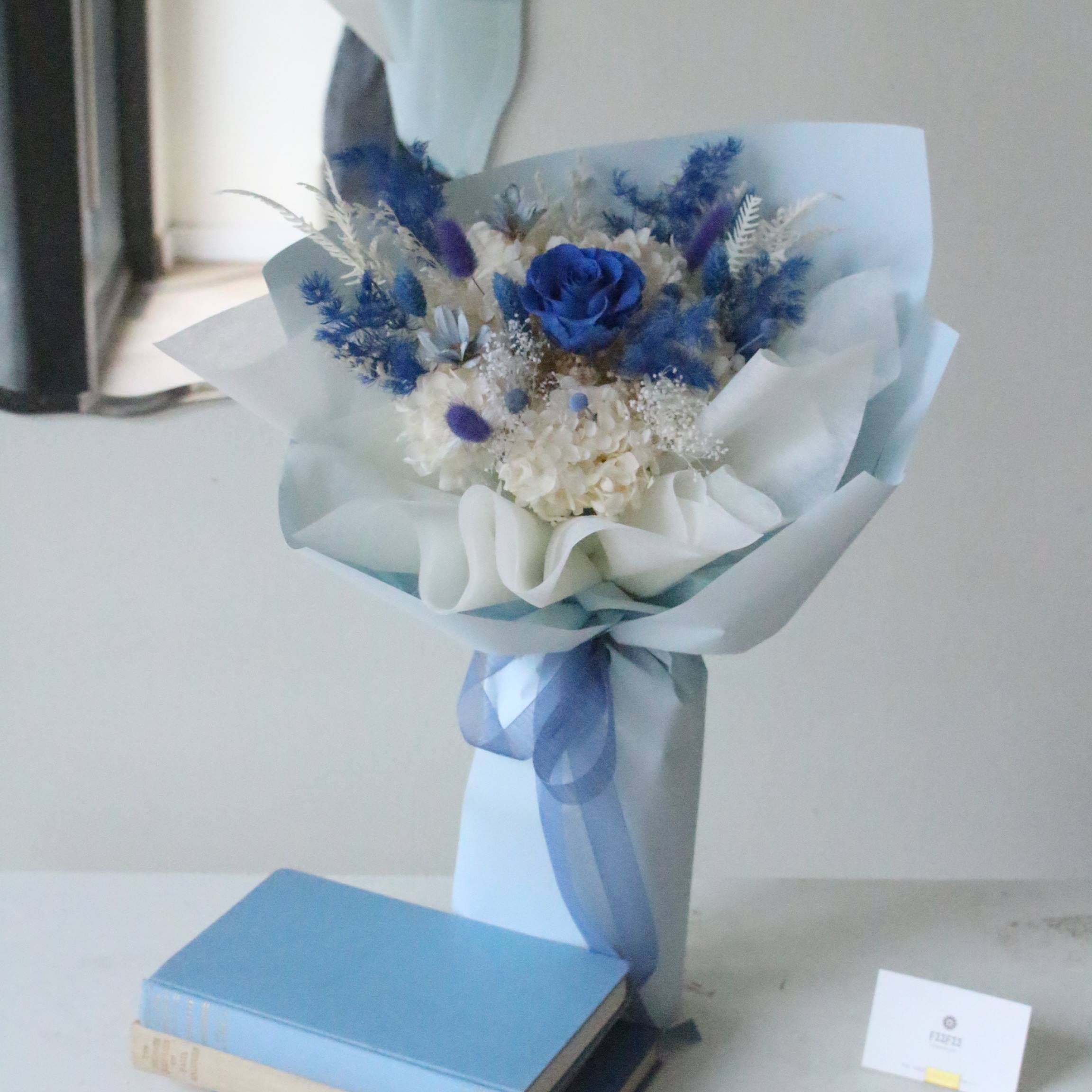 프리저브드플라워 장미수국 꽃다발 기본 블루장미 배민 장보기∙쇼핑