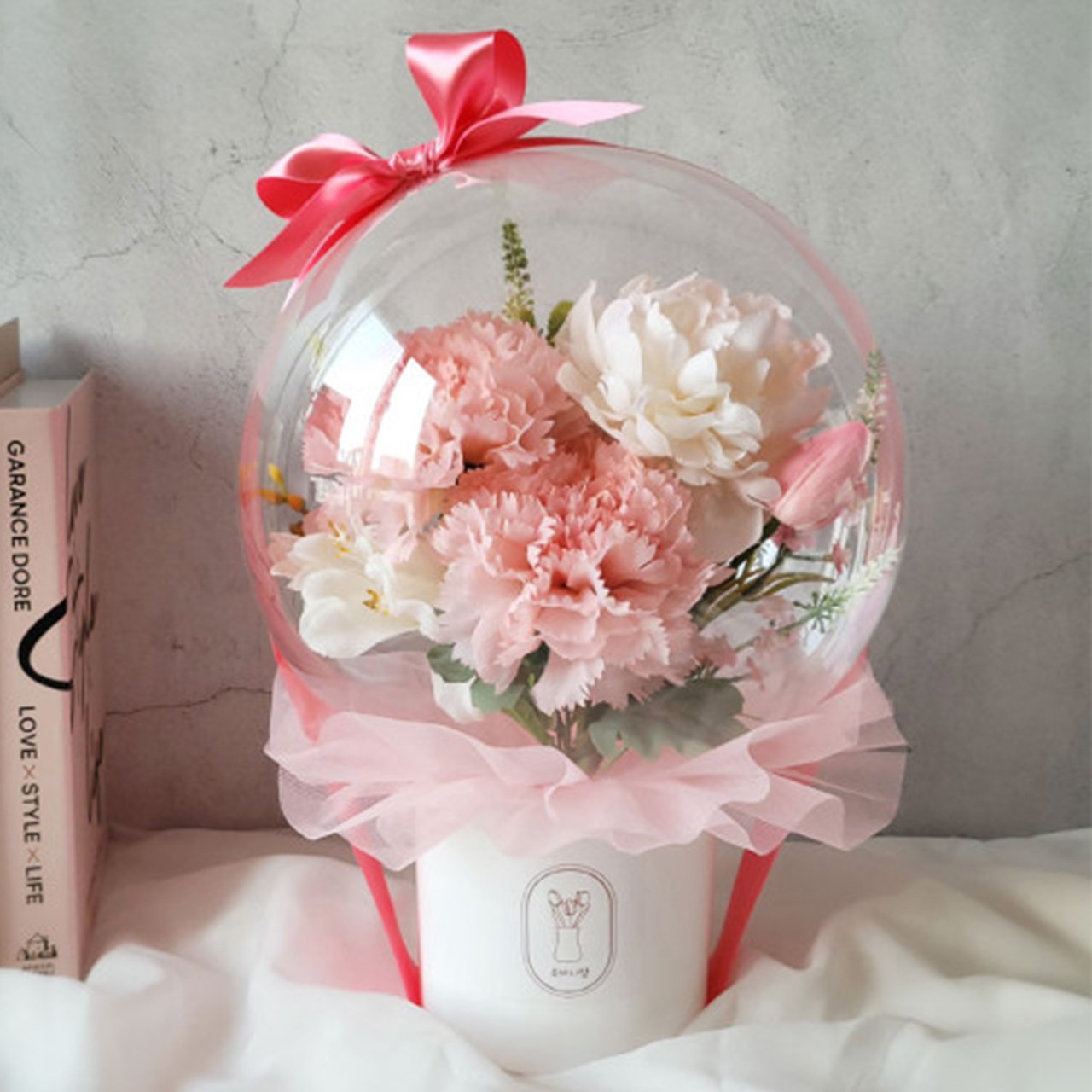 풍선꽃다발 작약카네이션 핑크 원형화분형 배민 장보기∙쇼핑