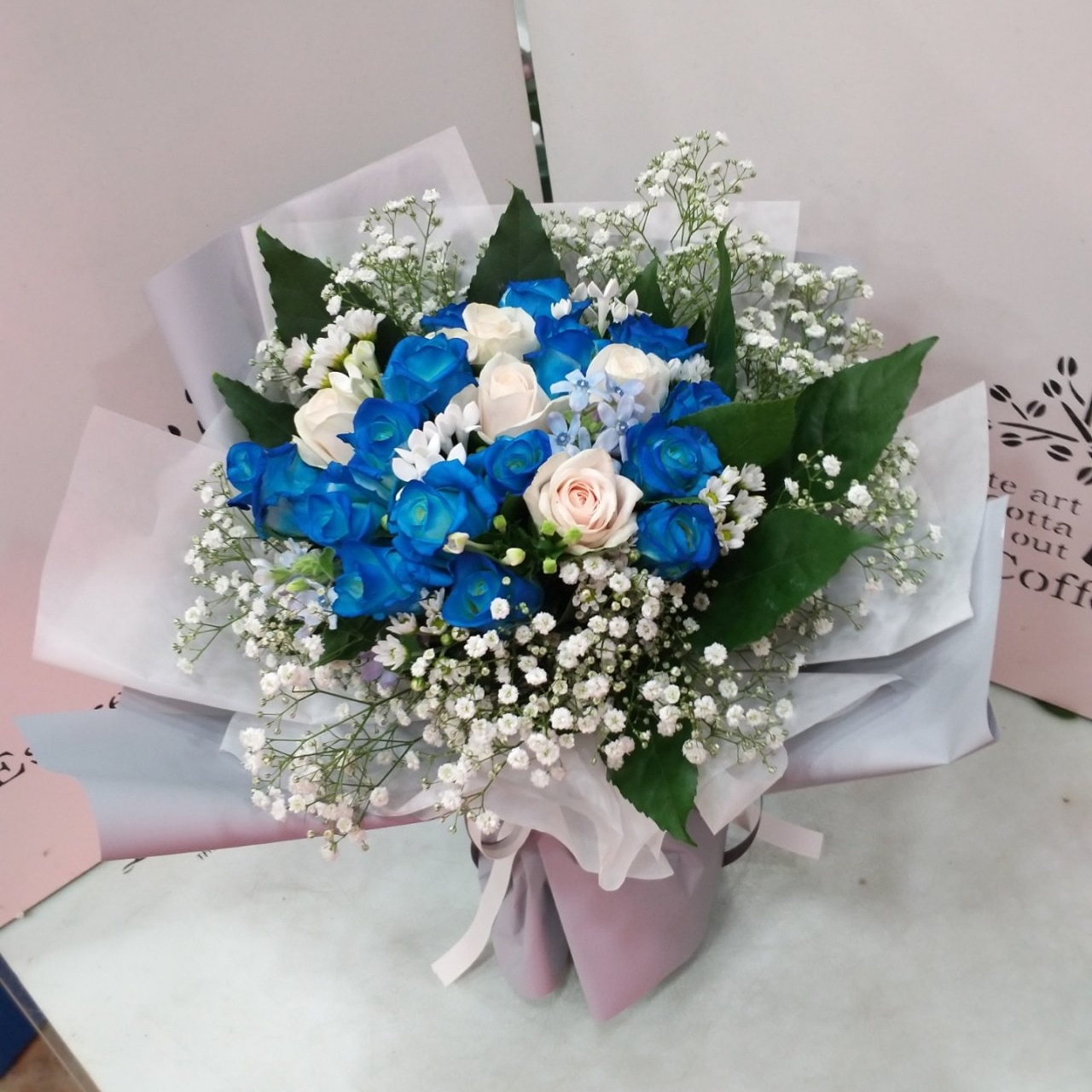 파란장미and안개꽃다발 배민 장보기∙쇼핑