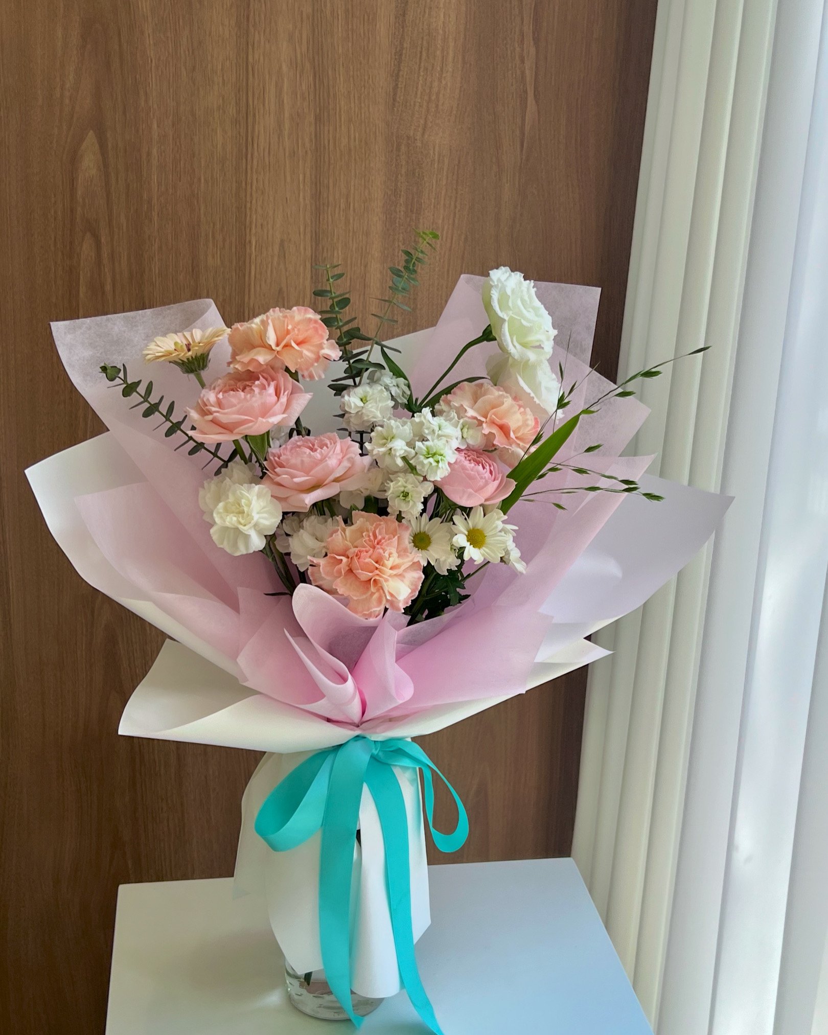 화이트피치핑크 꽃다발 배민 장보기∙쇼핑