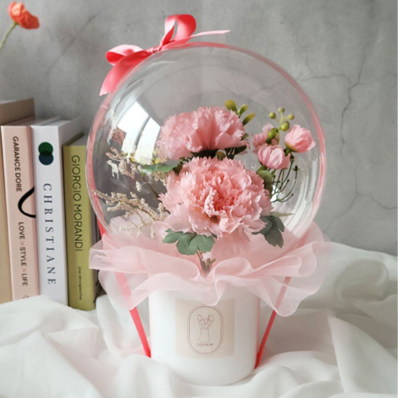 풍선꽃다발 카네이션 핑크 원형화분형 배민 장보기∙쇼핑