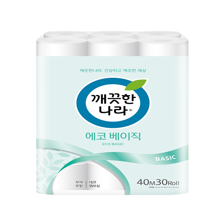 B2깨끗한나라 3겹 에코베이직 40m 30롤 배민 장보기∙쇼핑
