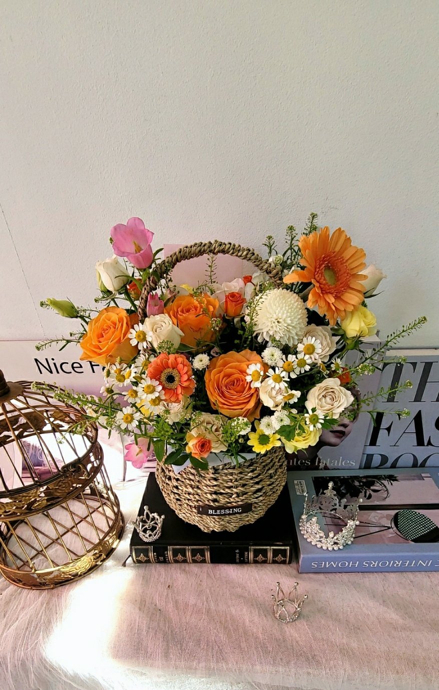 상큼한 행복 오렌지톤 꽃바구니중 Opp비닐포장 제공 배민 장보기∙쇼핑