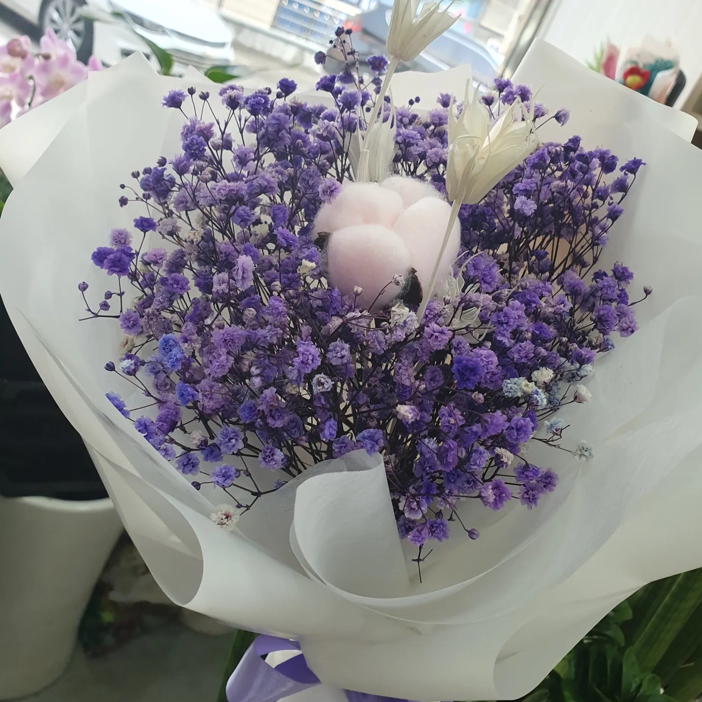 프리져브드 안개 꽃다발 보라 배민 장보기∙쇼핑