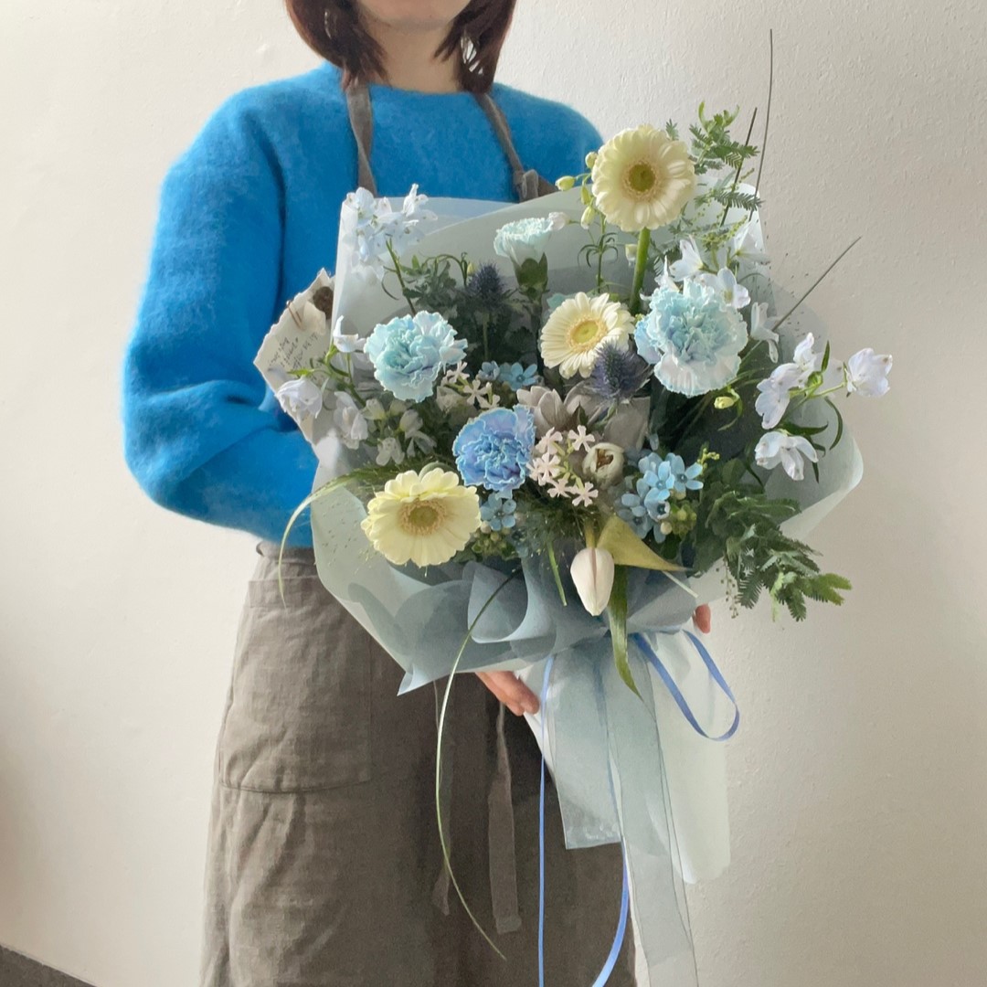 화이트and블루톤 꽃다발m 배민 장보기∙쇼핑