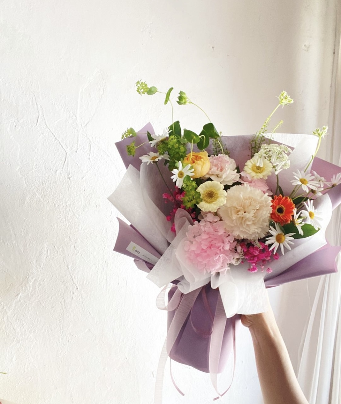 신비로운 보라 포장 꽃다발 믹스m보라포장꽃다발 배민 장보기∙쇼핑
