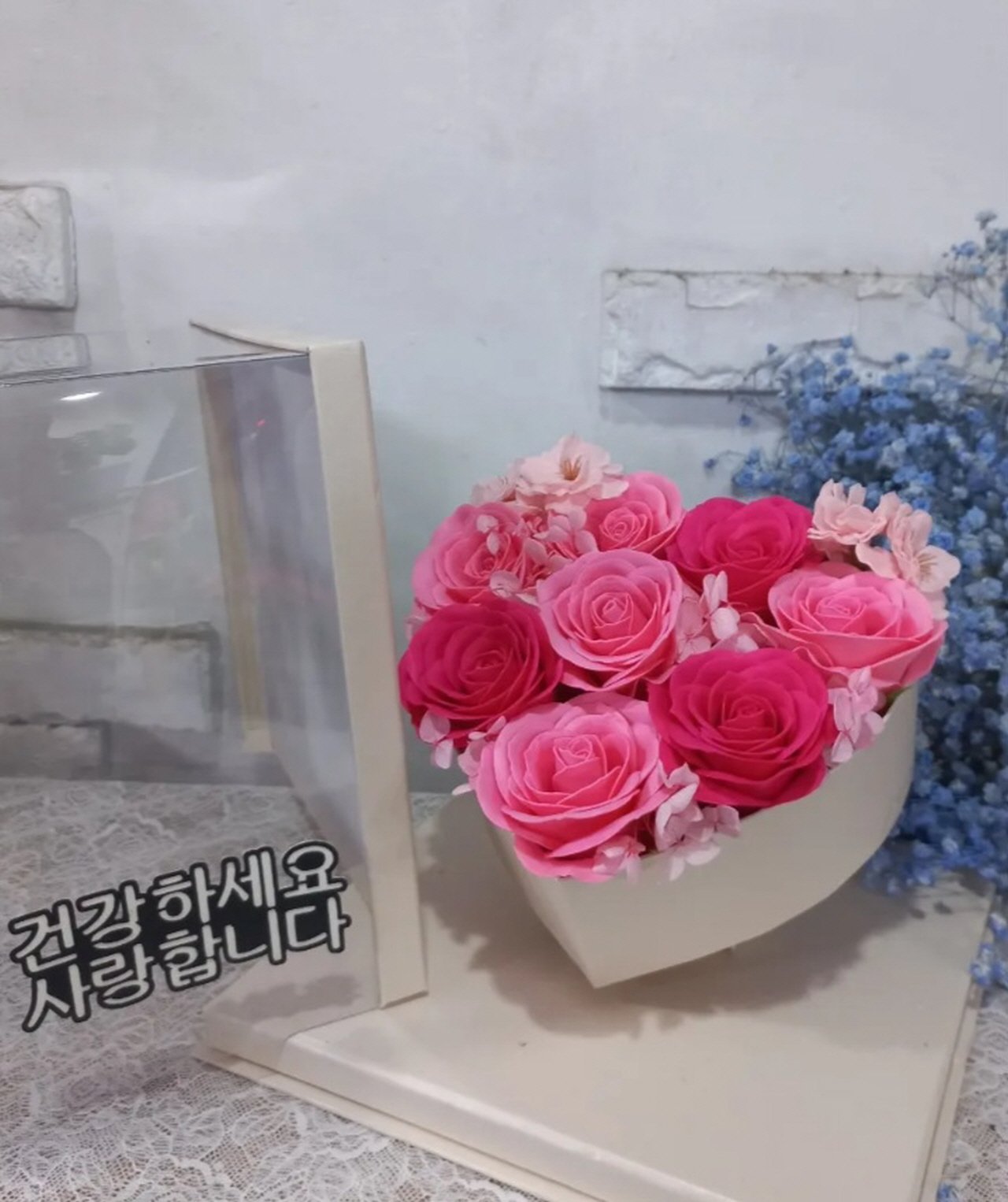 비누꽃 하트플라워 박스레드핑크 배민 장보기∙쇼핑