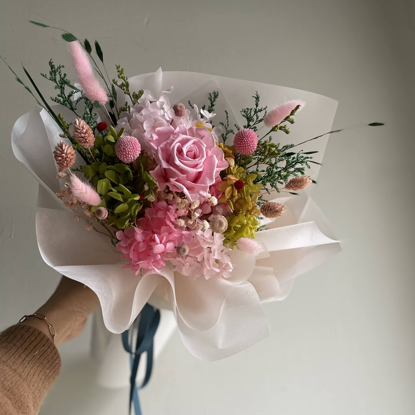 프리저브드플라워 장미수국 꽃다발 기본 핑크장미 배민 장보기∙쇼핑