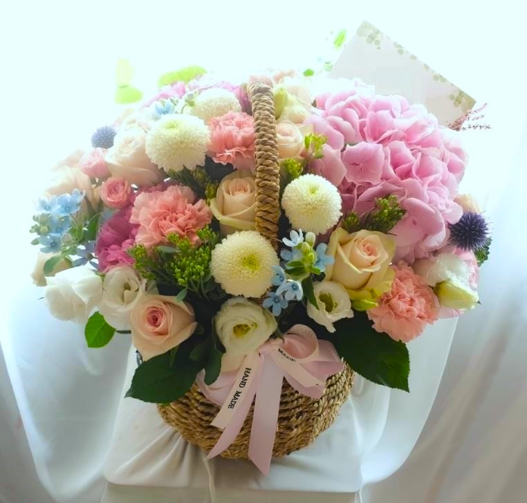 핑크수국 혼합 꽃바구니중형 배민 장보기∙쇼핑