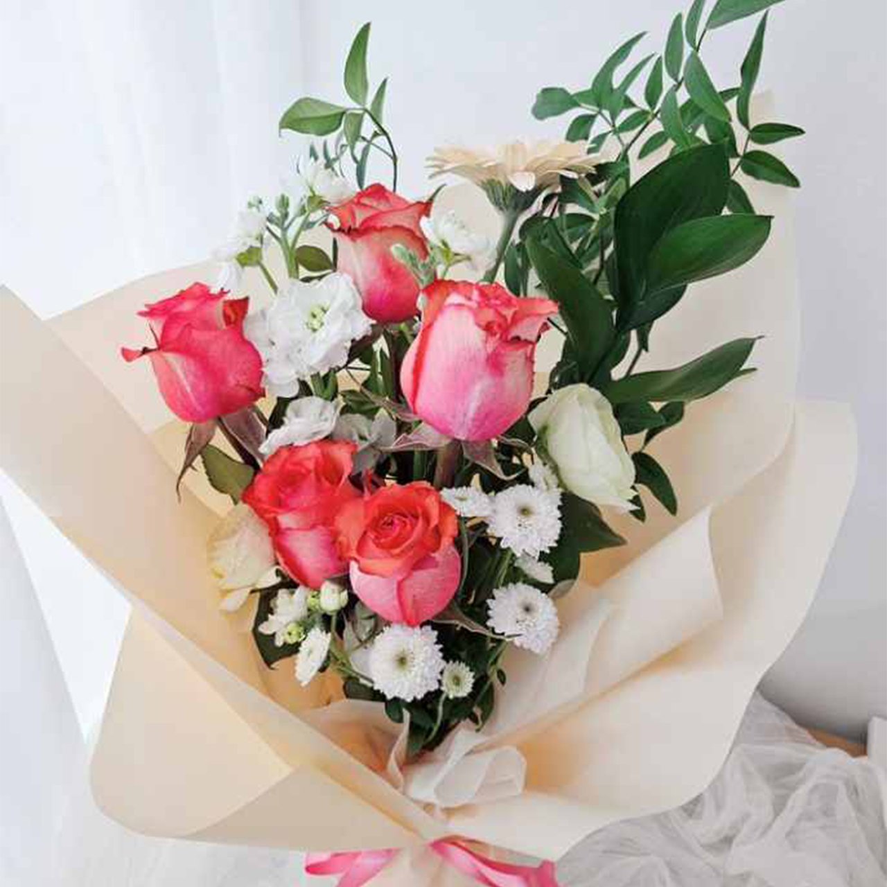 꽃다발m사이즈소국 장미 커스텀 배민 장보기∙쇼핑