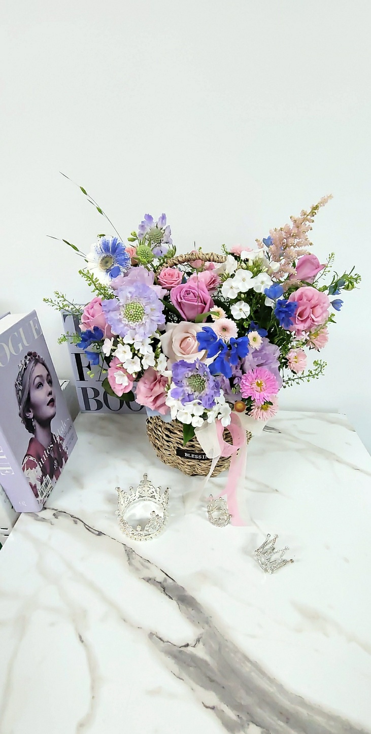 상큼한 행복 핑크보라톤 꽃바구니중 Opp비닐포장 제공 배민 장보기∙쇼핑