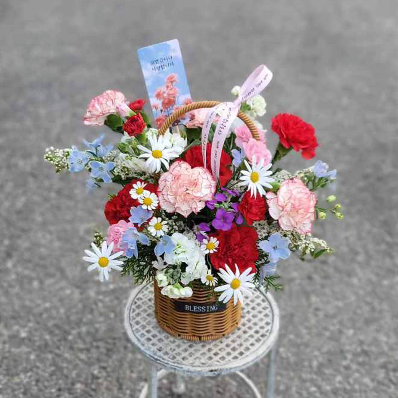 꽃바구니 S카네이션장미 혼합 배민 장보기∙쇼핑