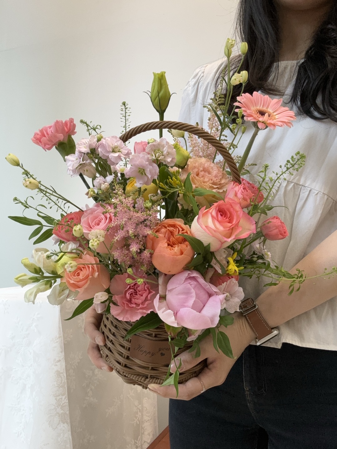 핑크파스텔 M 꽃바구니 배민 장보기∙쇼핑