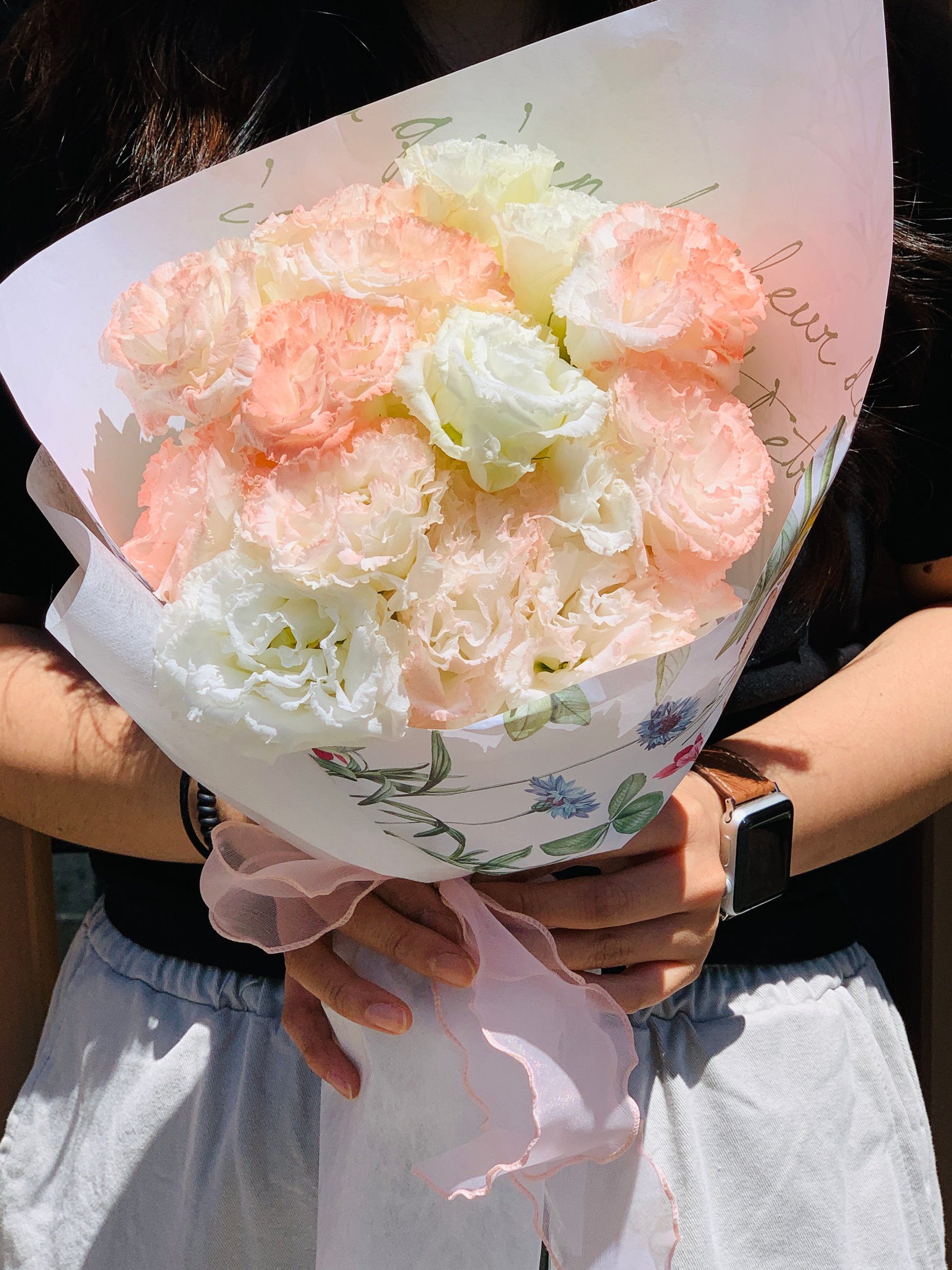 피치 리시안셔스 꽃다발 배민 장보기∙쇼핑