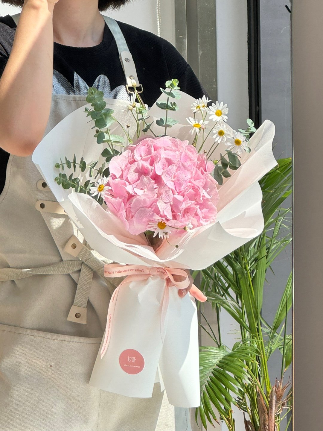 수국한송이 꽃다발 핑크수국연보라수국 파랑수국 꽃쇼핑백포함 배민 장보기∙쇼핑